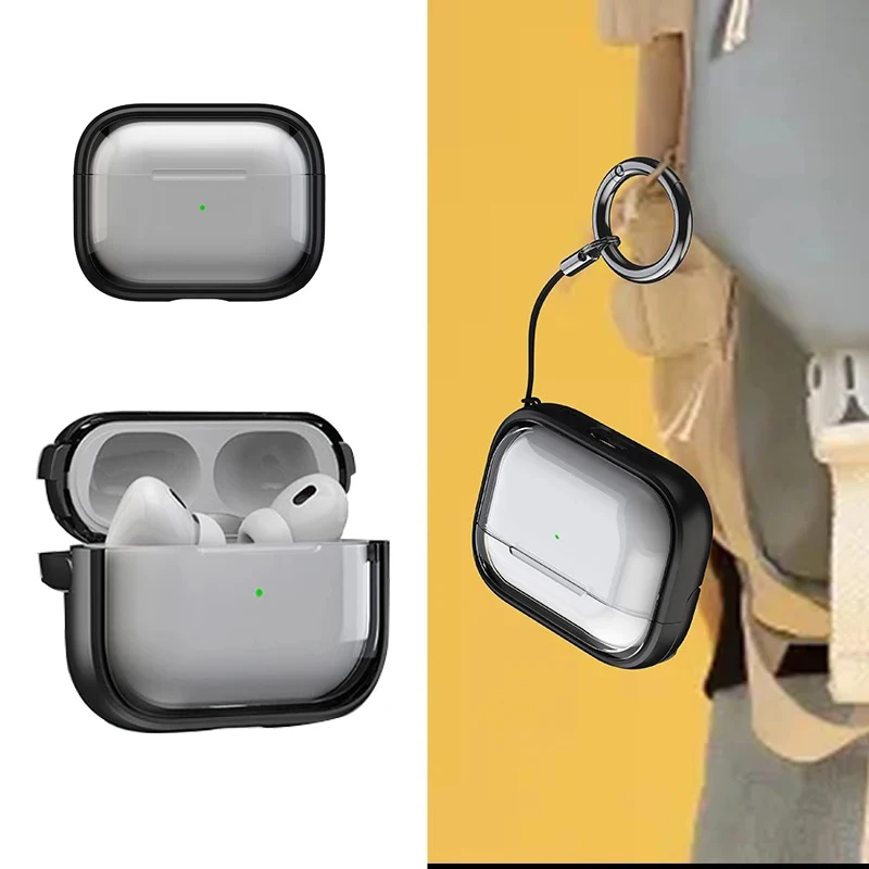For-Airpods-Pro-2-TPU-PC-Cover-semitransparent-Case-With-Rope-Earphone ...