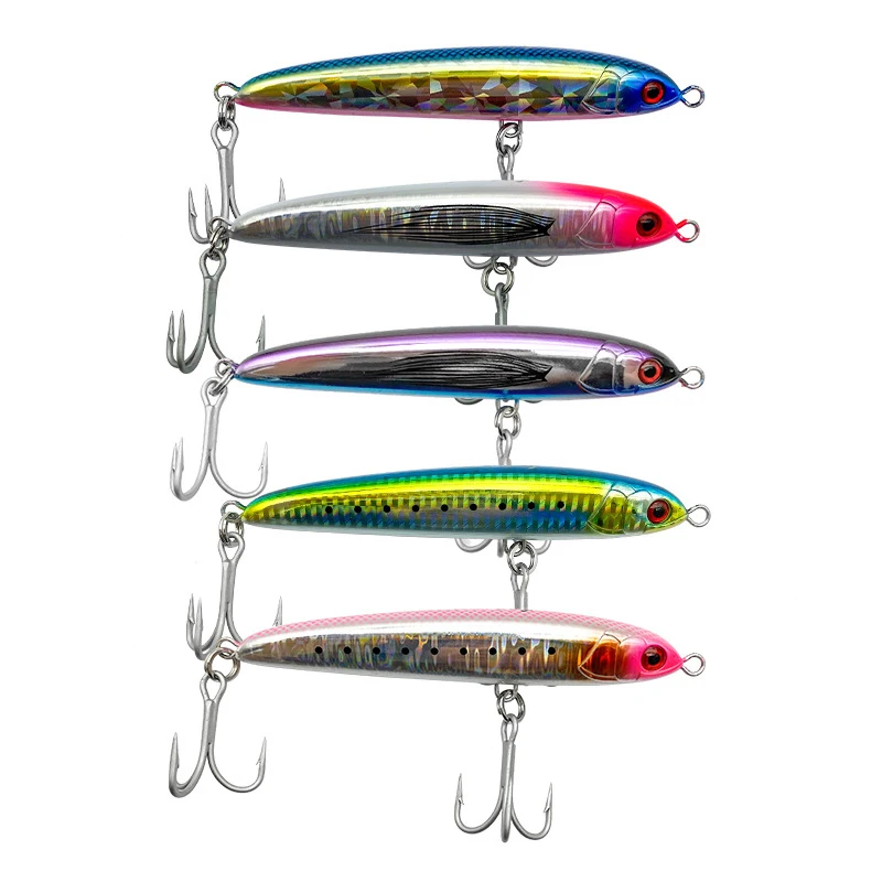 수중 연필 하드 미끼, 바다 낚시 GT 참치 VMC 후크, 낚시 가짜 미끼, 농어 참치 물고기 미끼용 헤비 페실, 13cm 80g