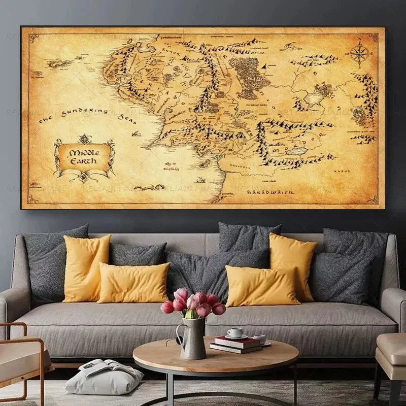 Retro-The-Lord-of-Rings-Map-Canvas-Painting-Vintage-Middle-earth-Map ...