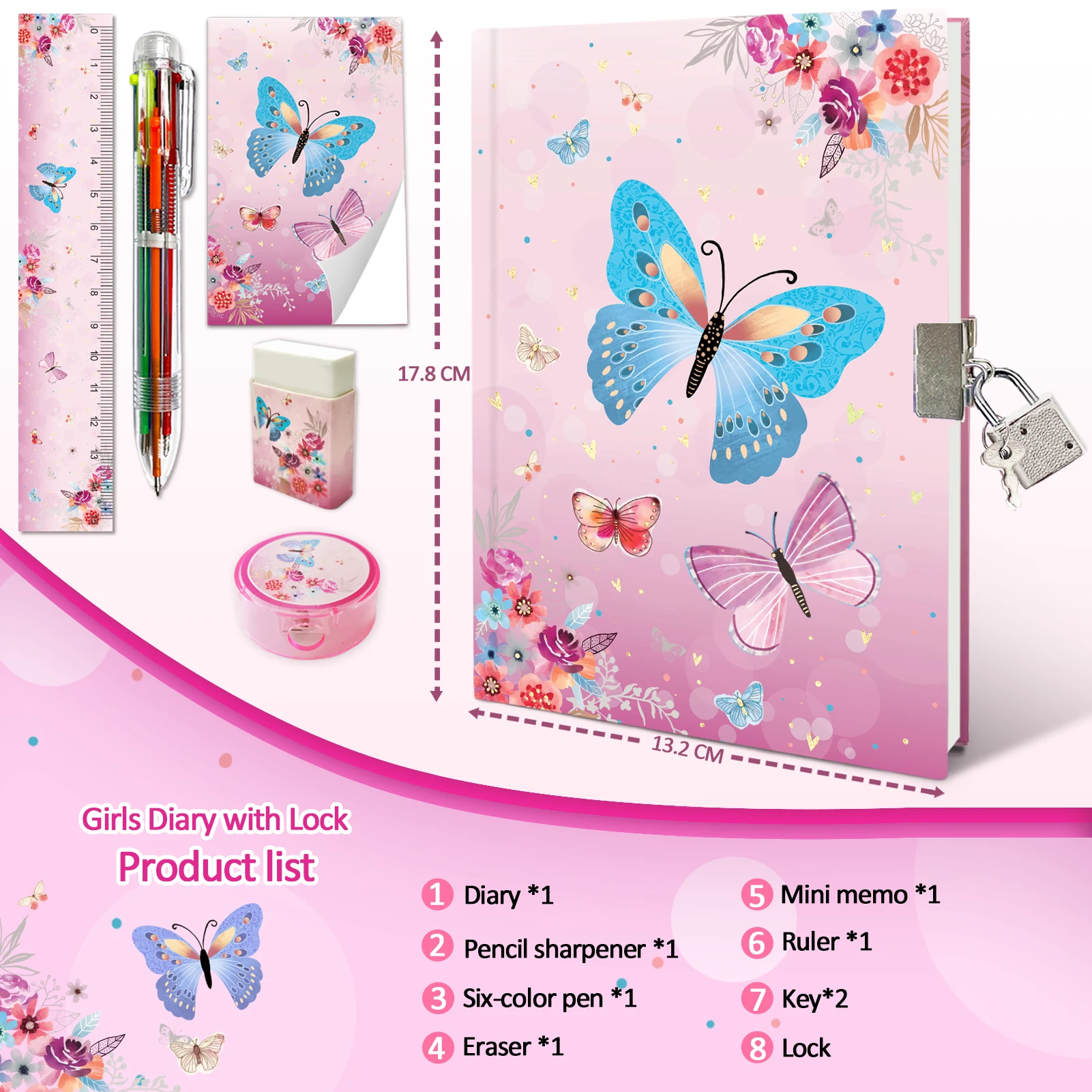 Girls-Diary-with-Lock-Kids-Journal-Stationary-Set-for-Pre-School-Teen ...