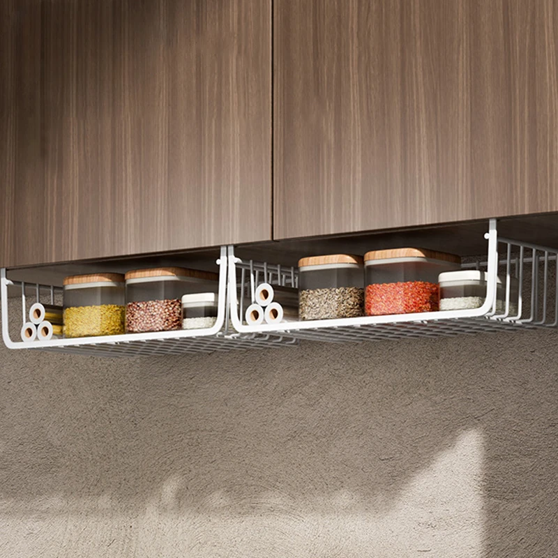 Kitchen-Storage-Basket-Metal-Grid-Wall-Shelf-Installation-Free-Cabinet ...
