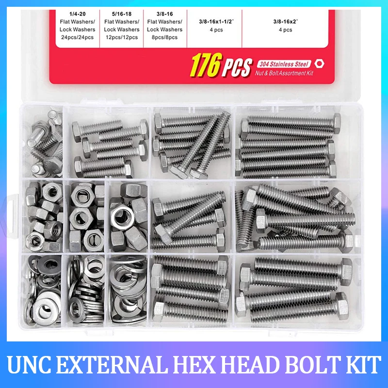 Juego de tornillos hexagonales de acero inoxidable 176, Kit de arandelas de perno externo y ...