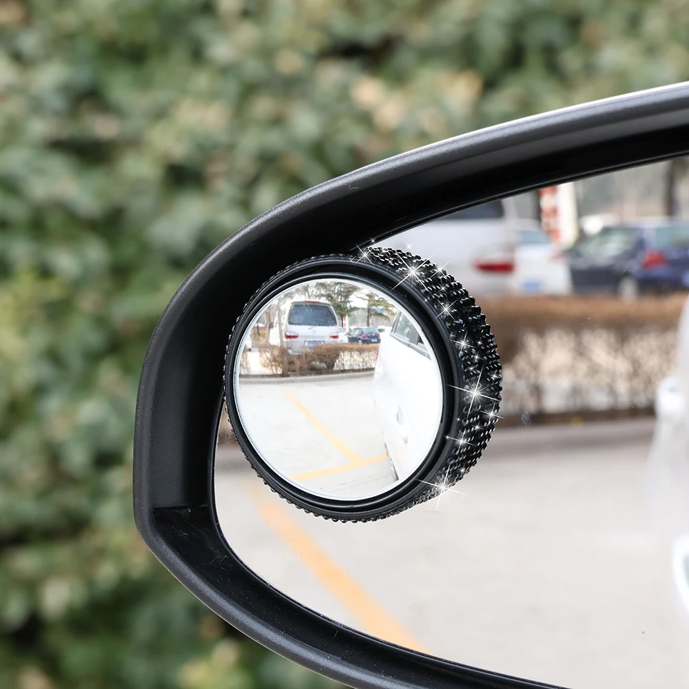 2pcs Car Rearview Mirror Reversing Rhinestone Small Round Mirror ...