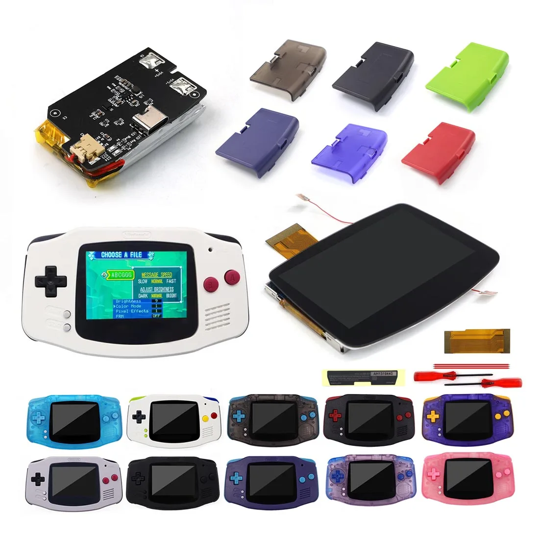 Rechargeable-V5-IPS-LCD-Laminated-Screen-Kits-For-GBA-W-1800mAh-Built ...