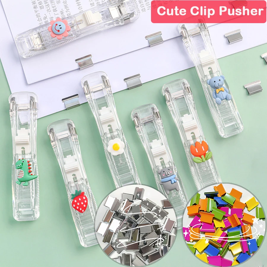 Cute-Pusher-Clip-Hand-Paper-Clipper-Refills-Metal-Stapler-Paper-Clips ...