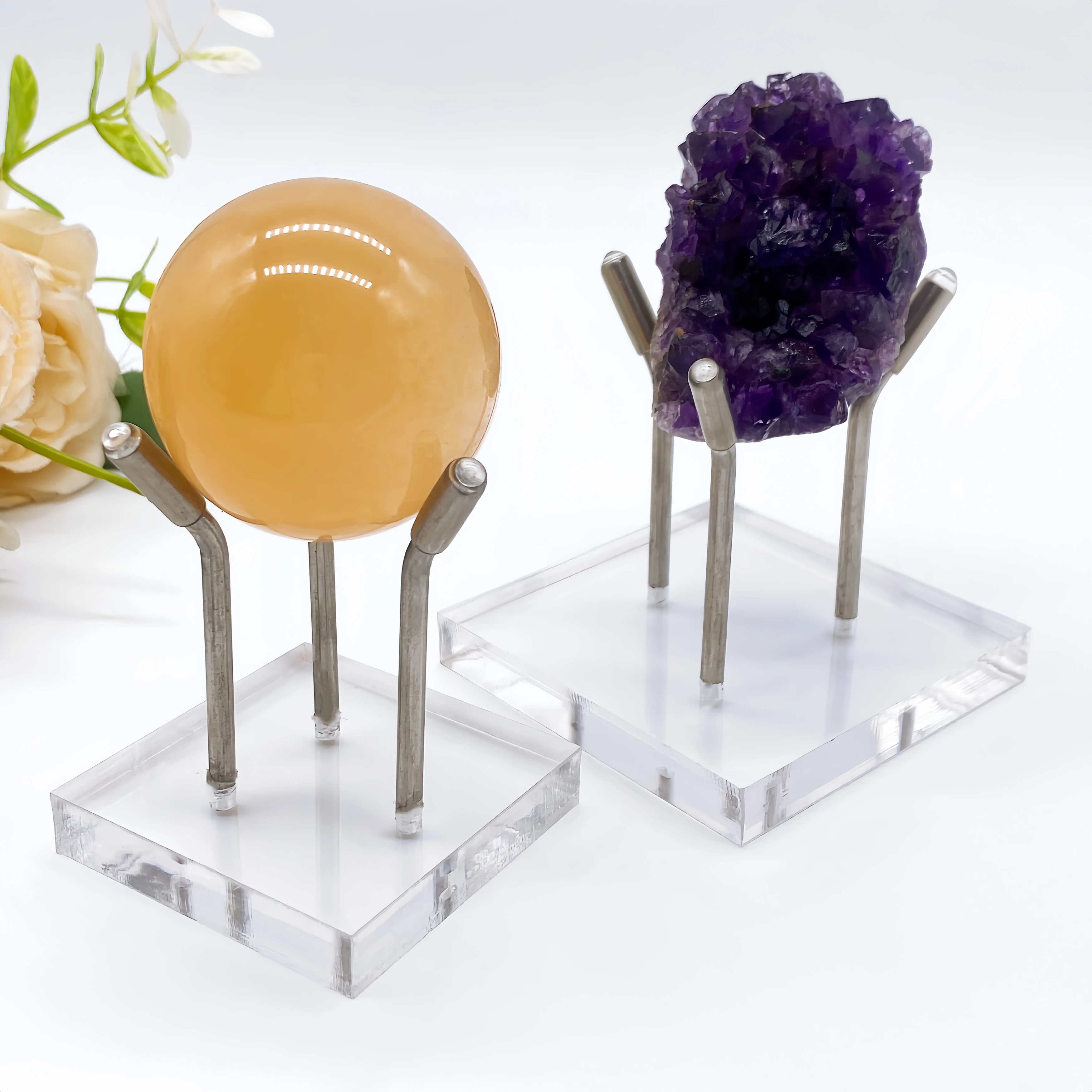 Metal Display Stand with Clear Acrylic Ball Base Crystal Stone Mineral ...