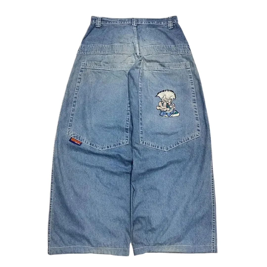 Japanese-Kawaii-Cartoon-Characters-Embroidered-Light-Blue-Washed-Baggy ...