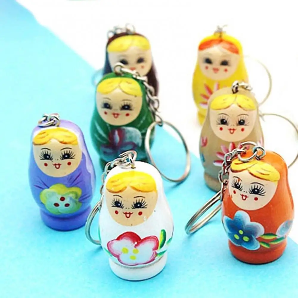 3Pcs Wood Flower Girl Painted Doll Design Matryoshka Keychain Bag Decor ...