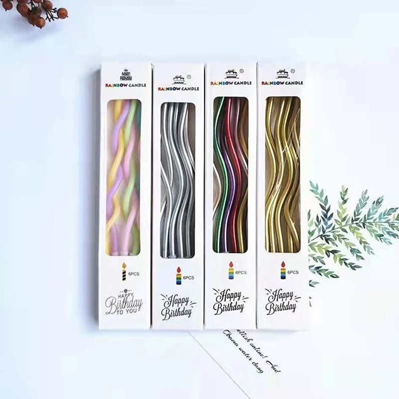 6Pcs-box-Threaded-Candles-Curved-Cake-Candle-Long-Curving-Cake-Safe ...
