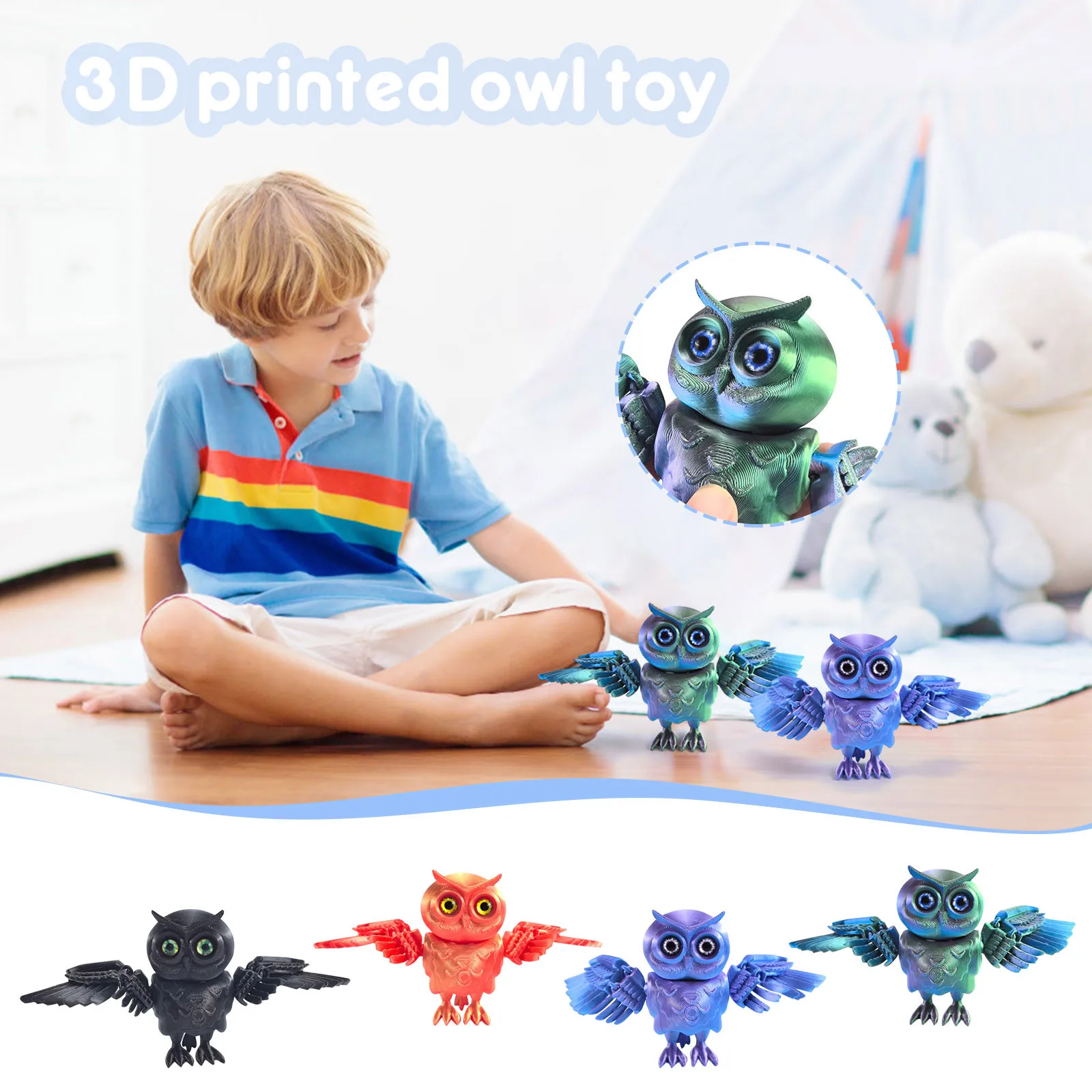 3d Printing Owl Home Decor Joint Movable Cute Animal Sculpture Owl ...
