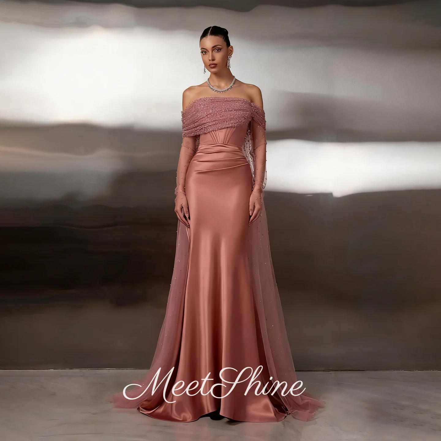 Elegant Strapless Pale Pink Backless Mermaid Satin Prom Dresses ...