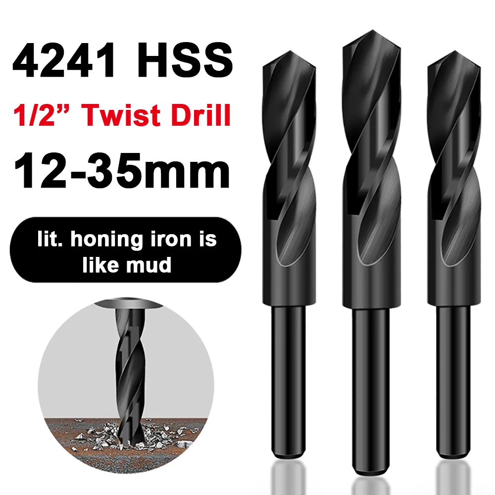 Twist Drill Bit 1PC 12mm-35mm 1/2" inch Dia Reduced Shank HSS Twist ...