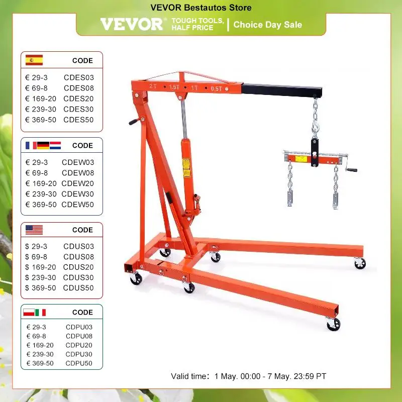 VEVOR-Hydraulic-Engine-Hoist-with-Lever-2-Ton-4400-LBS-Foldable-Engine ...