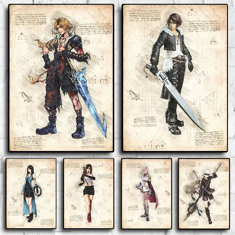 Retro-Sketch-Video-Games-Final-Fantasy-Art-Home-Wall-Decoration-Canvas ...