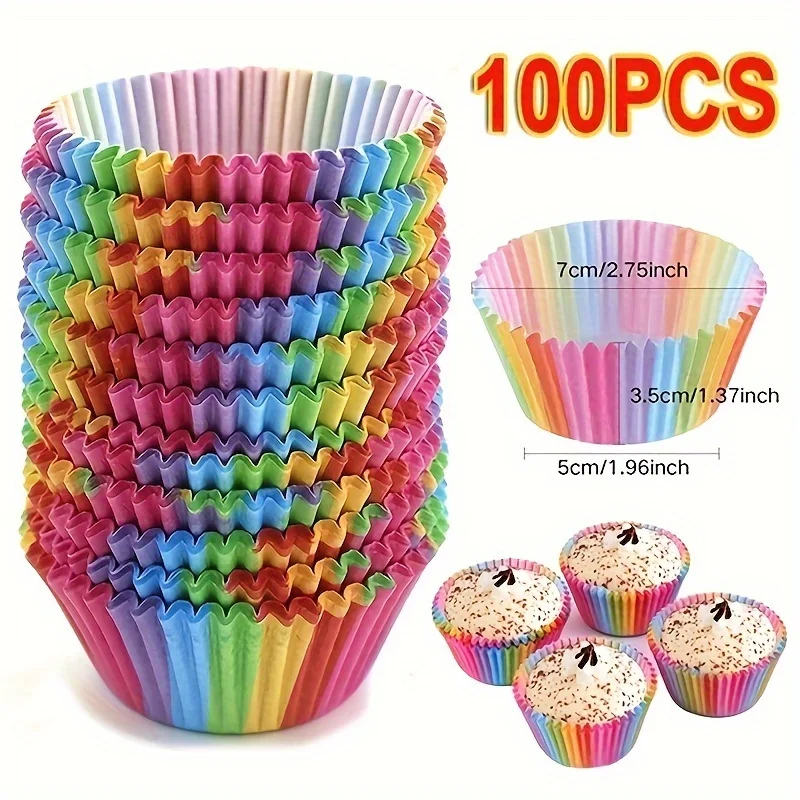 100pcs-Rainbow-disposable-cupcake-pancake-liners-mixed-color-paper ...