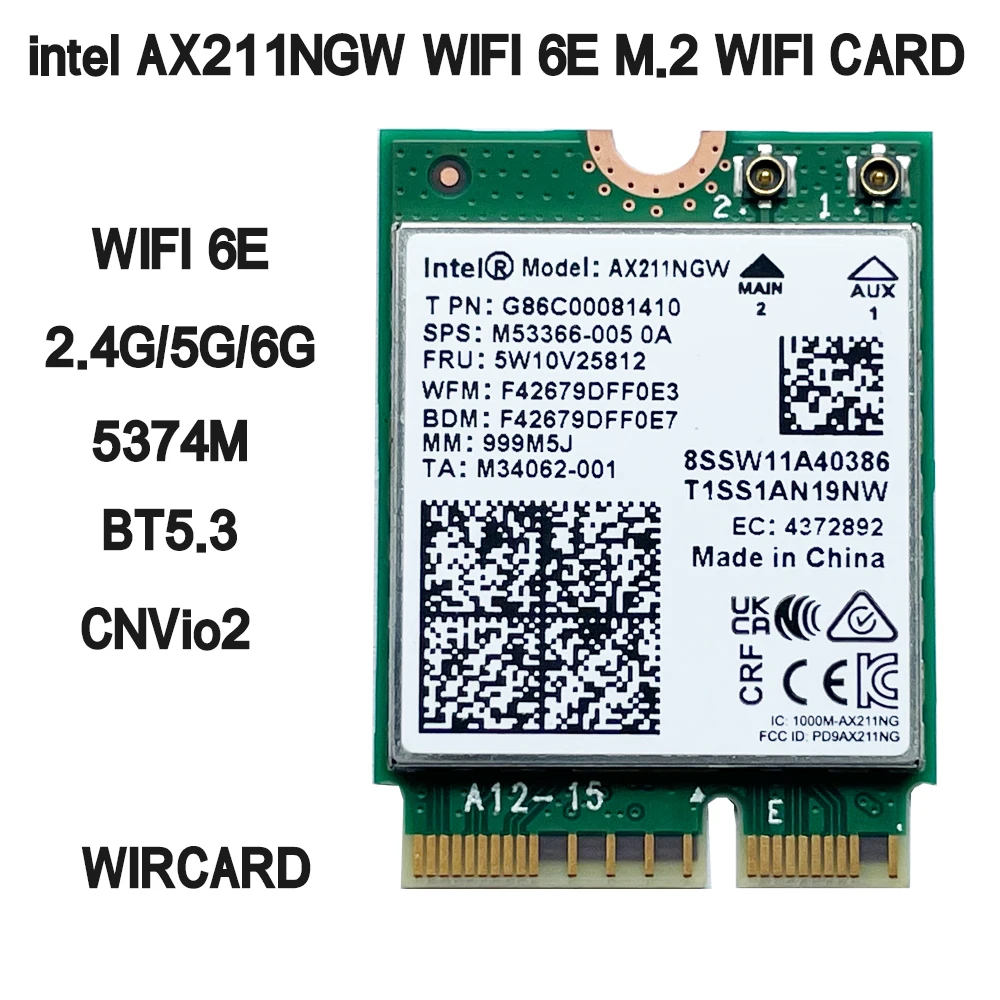 WiFi 6E AX211NGW Tri Band 2.4G/5G/6Ghz Wireless Network Wifi Card ...
