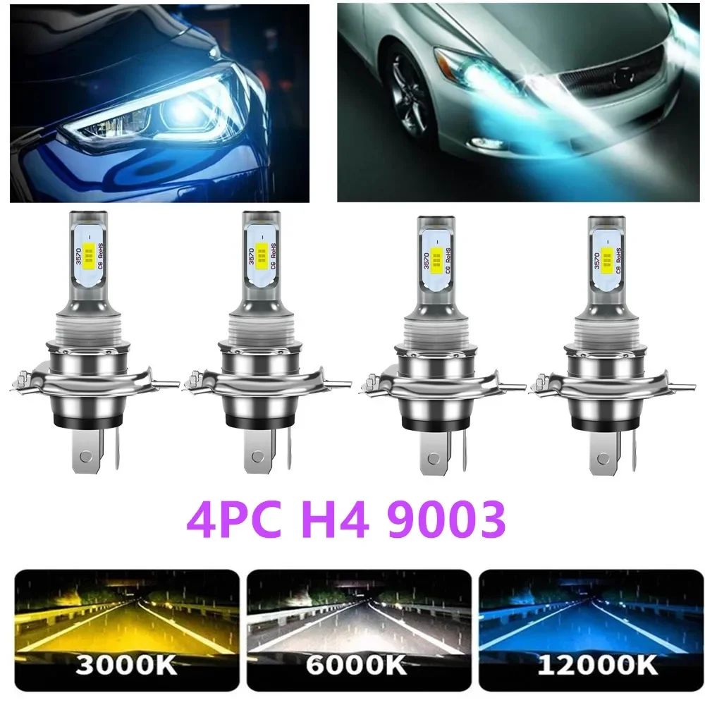4-PCS-H4-LED-Headlight-Bulbs-High-Low-Beam3000K-6000K-Super-White ...