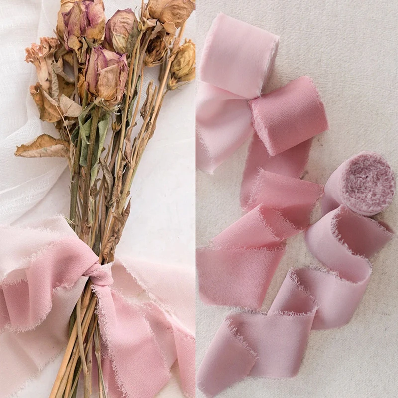 5m/roll Frayed Edged Chiffon Ribbons Handmade For Wedding Invitation ...