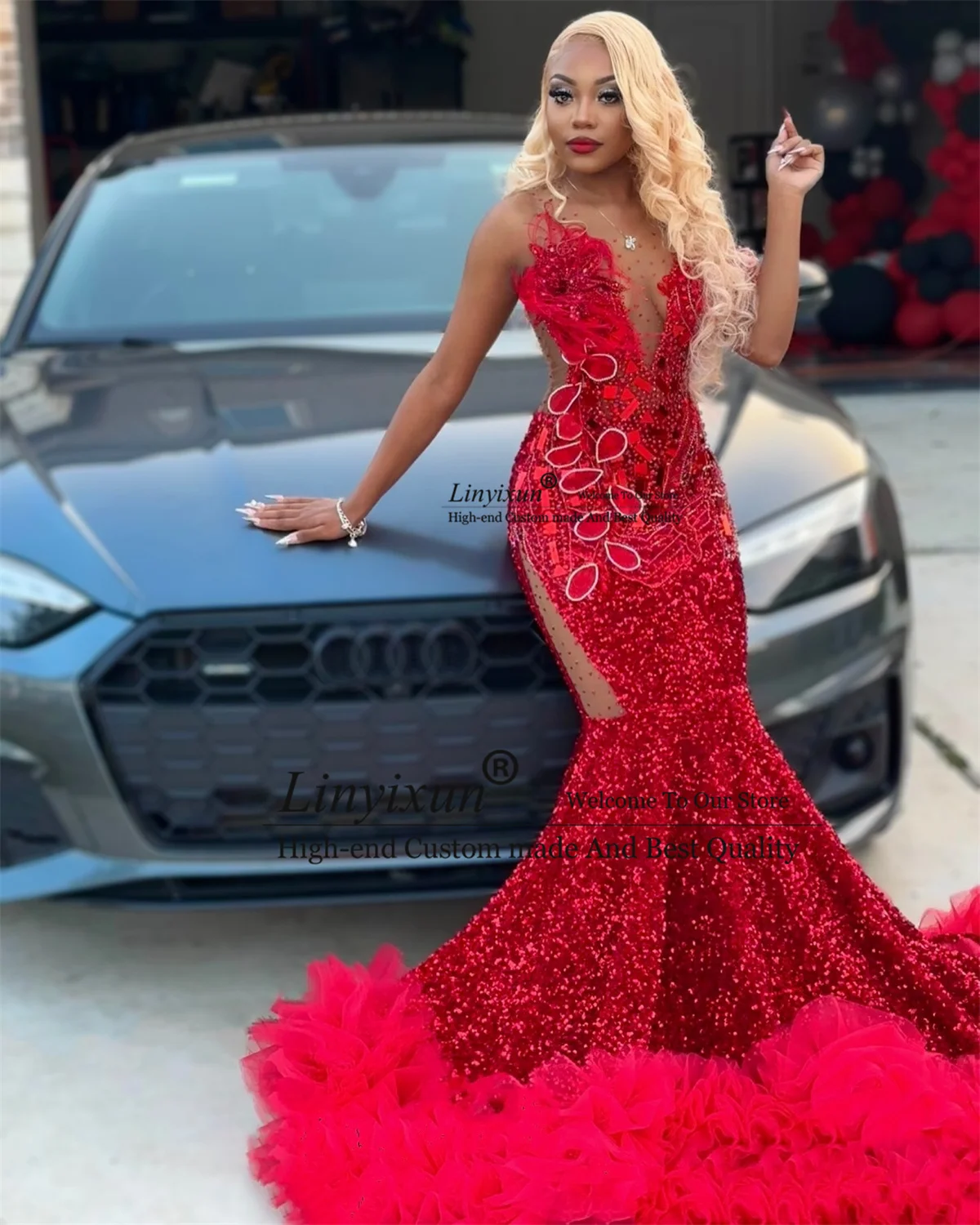 Sparkly Rhinestone Crystal Prom Dress For Black Girl 3D Floars Formal ...