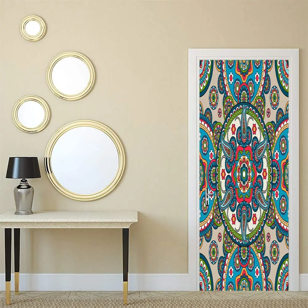 Bohemian-Flower-Door-Sticker-Retro-Ethnic-Style-Decal-Removable-Boho ...