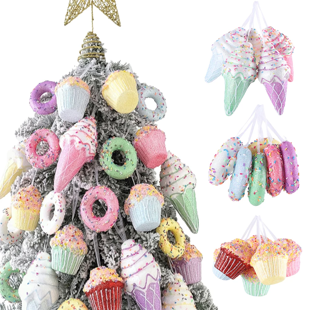 1Box-Christmas-Macaron-Ice-Cream-Donut-Shapes-Ball-Ornament-Xmas-Tree ...