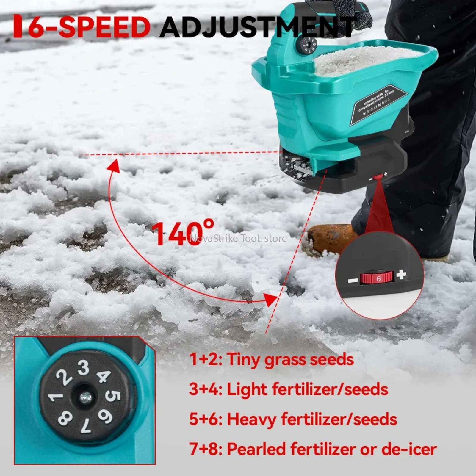 6 Gears Electric Fertilizer Spreader Cordless Spreader 140° Adjustment ...