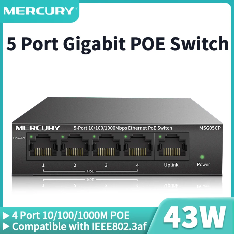 MERCURY-5-Port-Gigabit-POE-Switch-IEEE802-3af-43W-POE-1000M-Plug-and ...