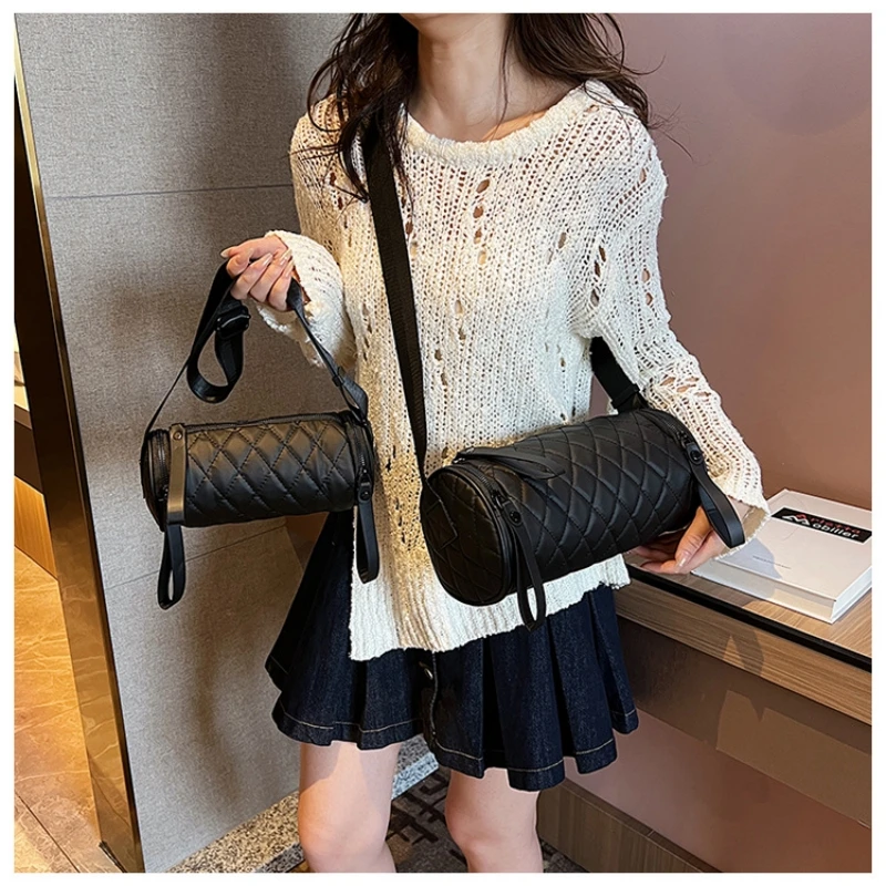 Korean-Style-Crossbody-Bags-for-Girls-Pure-Color-Diamond-Pattern-Barrel ...