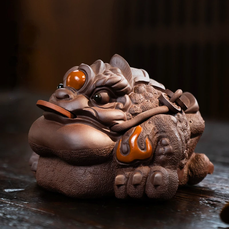 Fortune Seeking Golden Toad Tea Pet Clay Three Legged Toad Accessories ...
