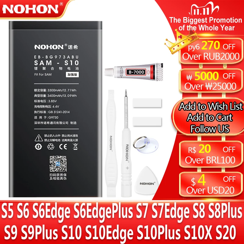 NOHON-Lithium-Polymer-Battery-For-Samsung-Galaxy-S10-S10e-Plus-S9-S8 ...