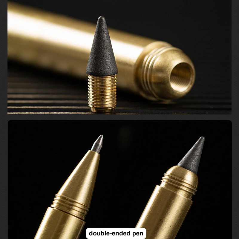 Brass Eternal Pencil With Ink Ballpoint Double-end Pen Office School ...