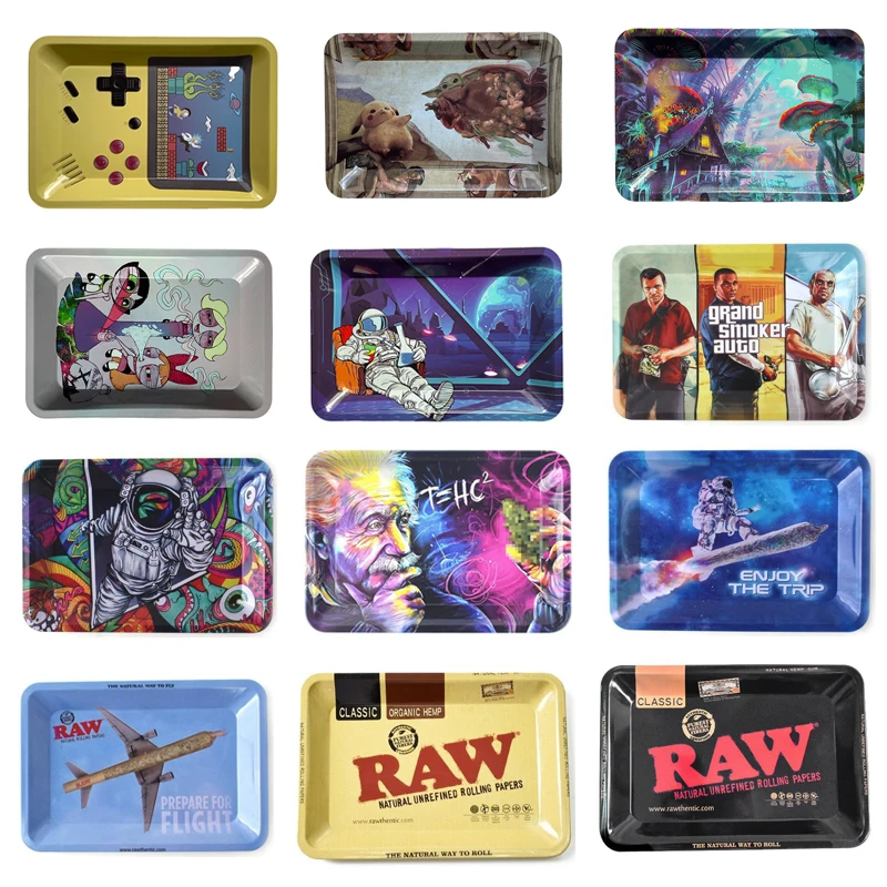 Storage-Case-Smoking-Metal-Grass-Tray-Rolling-Tinplate-Cigarette-Plate ...