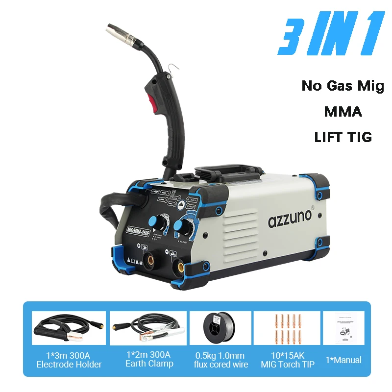 AZZUNO Synergy Welding Machine 3 in 1 Welder Gas-Less MIG MMA LIFT TIG Semi-Automatic FOR NO GAS ...