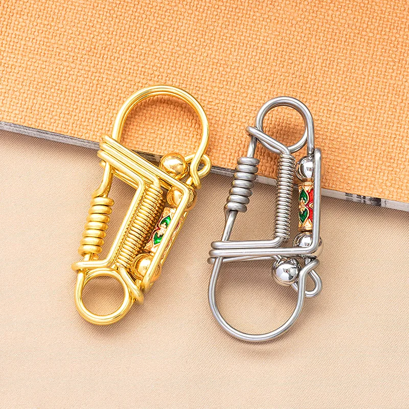 High-End-Brass-Colour-Keychain-Stainless-Steel-Wire-Winding-Key-Chain ...