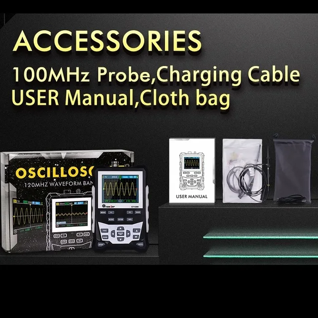 TOOLTOP-ET120M 디지털 오실로스코프, 전문 500 MS/s 120MHz 원 키 자동 실험실 전기 수리 휴대용 스토리지 OSC