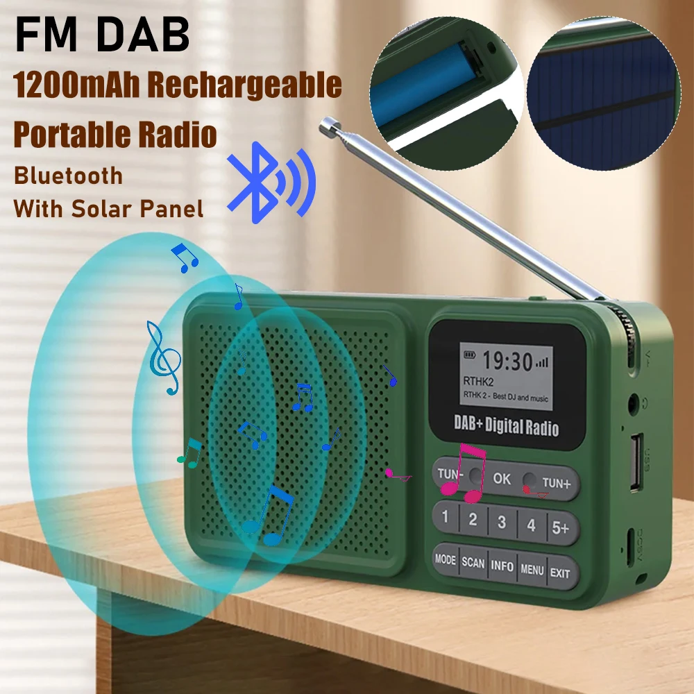 1200mAh Bluetooth DAB Digital Radio Receiver Lightweight Rechargeable ...