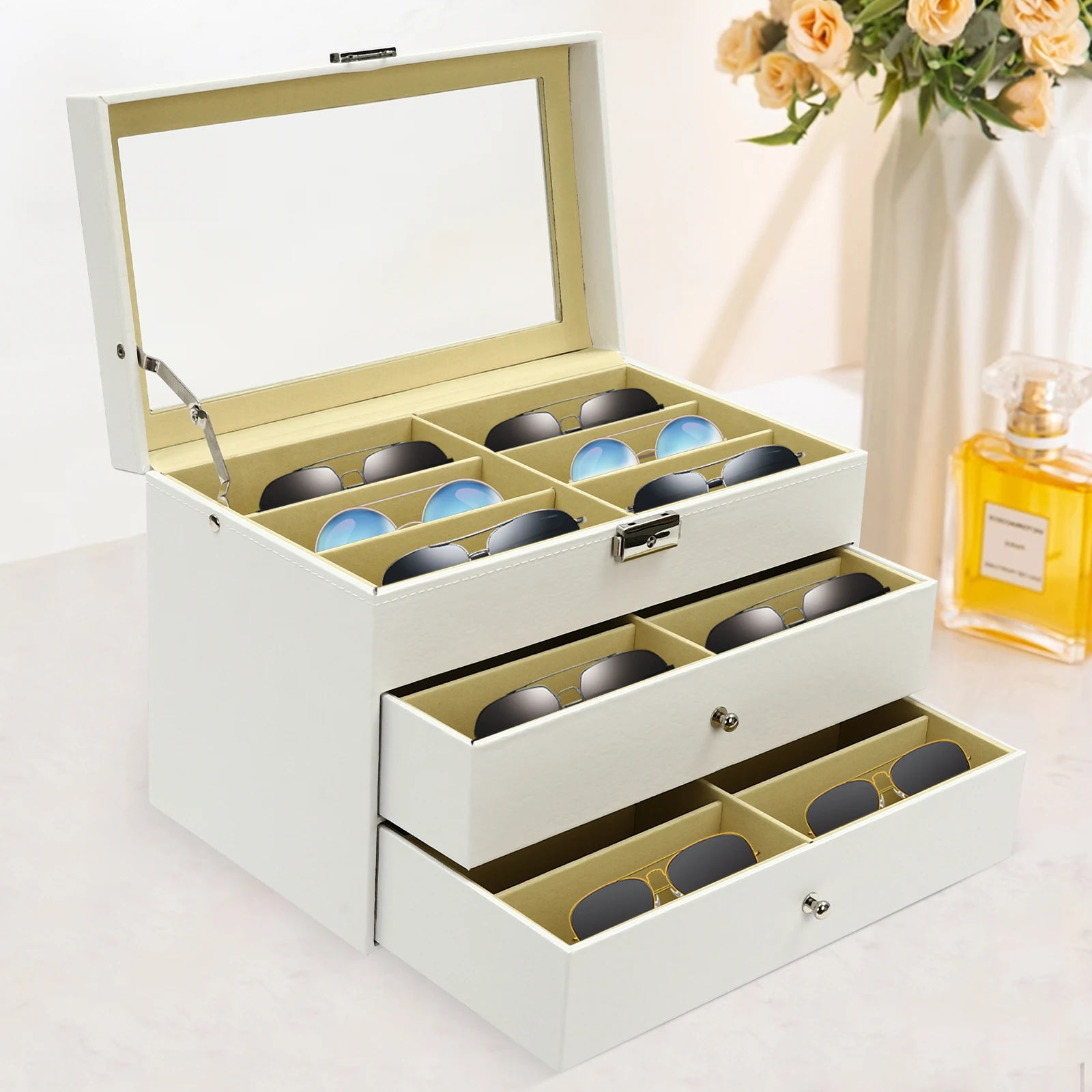 3-Tiers Sunglasses Organizer Collector - 18/24 Slots Eyeglasses ...