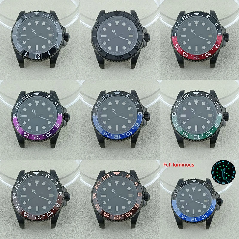 Full Black 40mm Watch Case Fit NH35 NH36 Movement Custom logo Dial ...