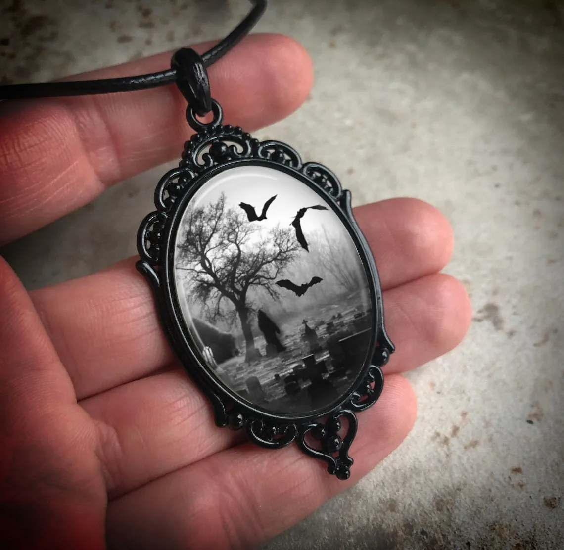 Gothic Bat Cemetery Charm Necklace For Women Man Fashion Witch Jewelry ...
