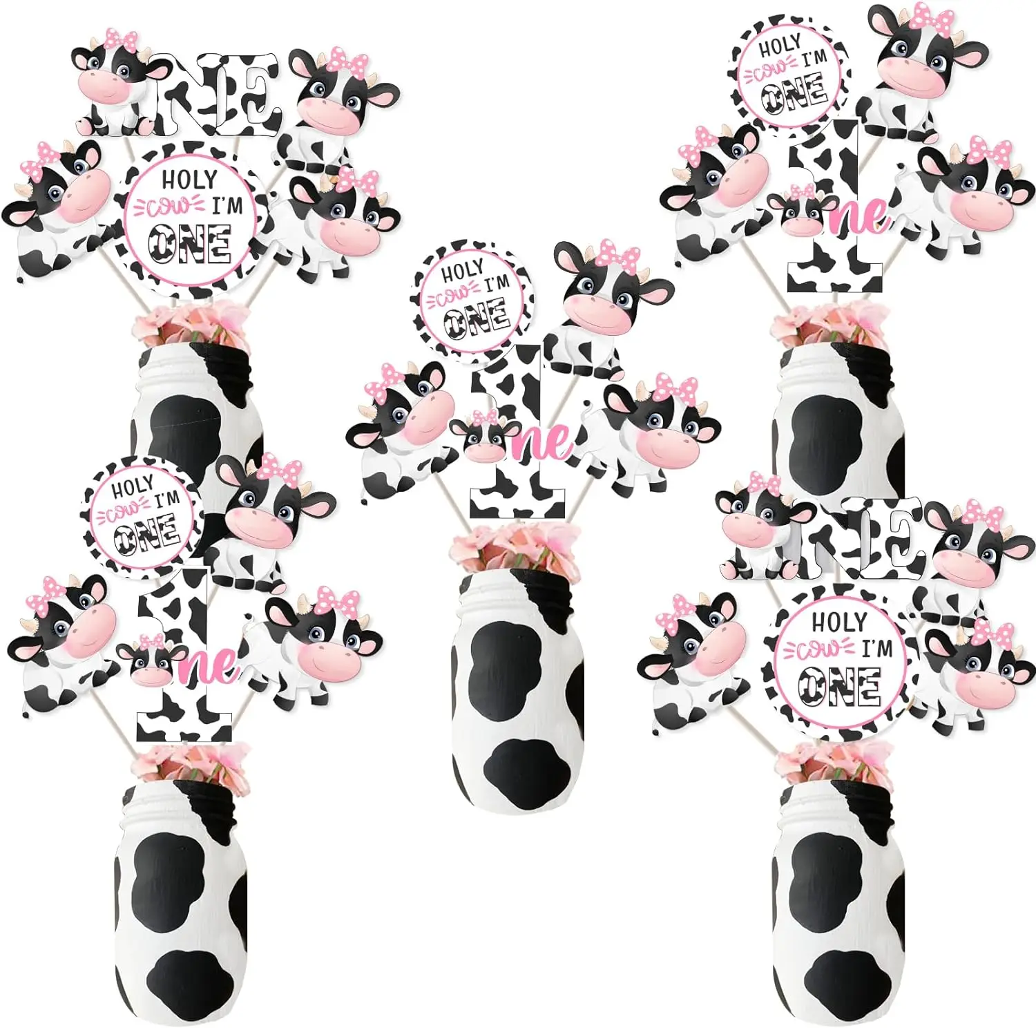 24PCS-Cow-First-Birthday-Centerpiece-Sticks-Holy-Cow-I-m-One-Table ...