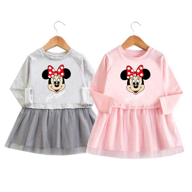 Disney-Mickey-Mouse-Minnie-Girls-Dresses-Kids-Cartoon-Printed-Mesh-Long ...