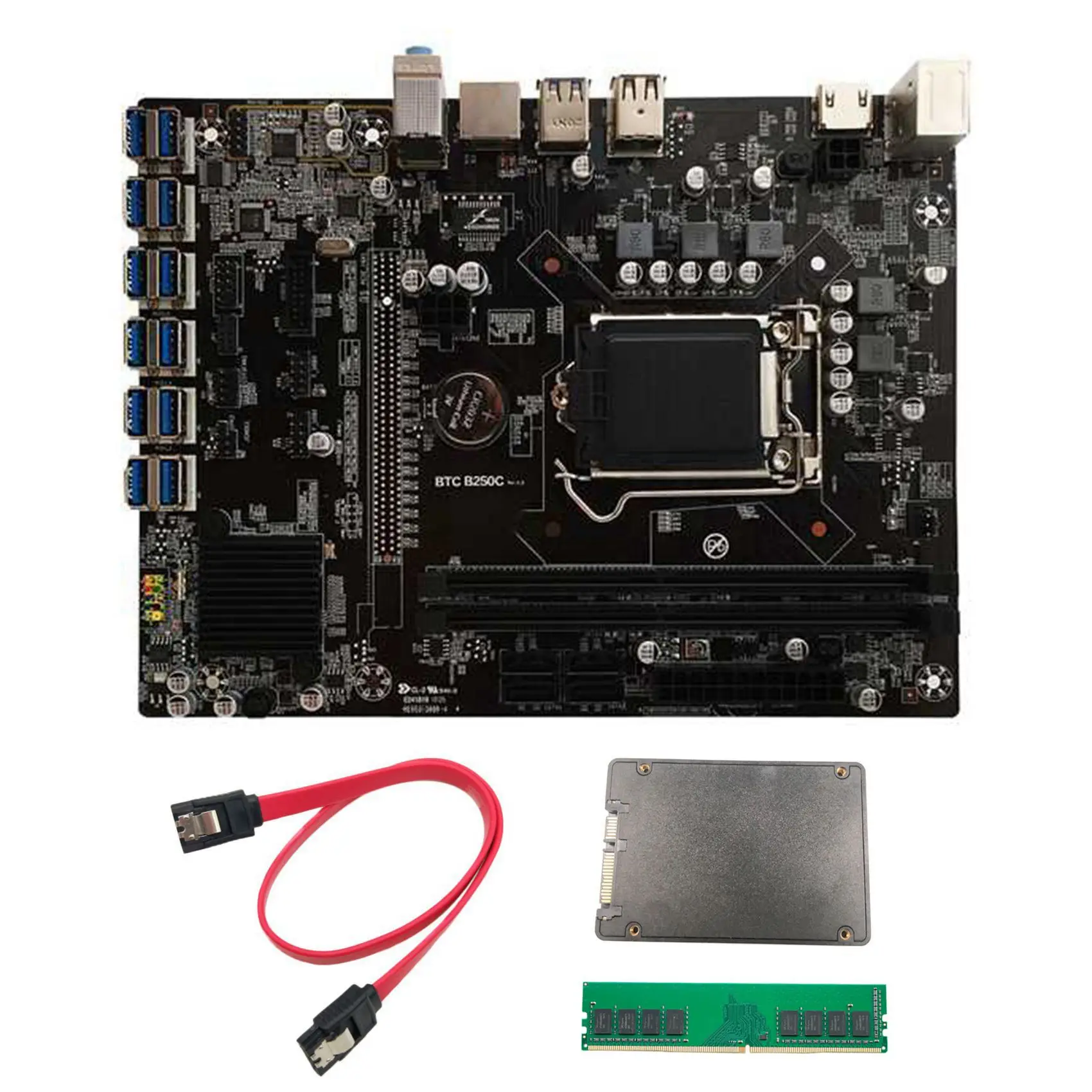 BTC B250C Mining Motherboard with DDR4 4GB 2666MHZ Memory+120G SSD ...