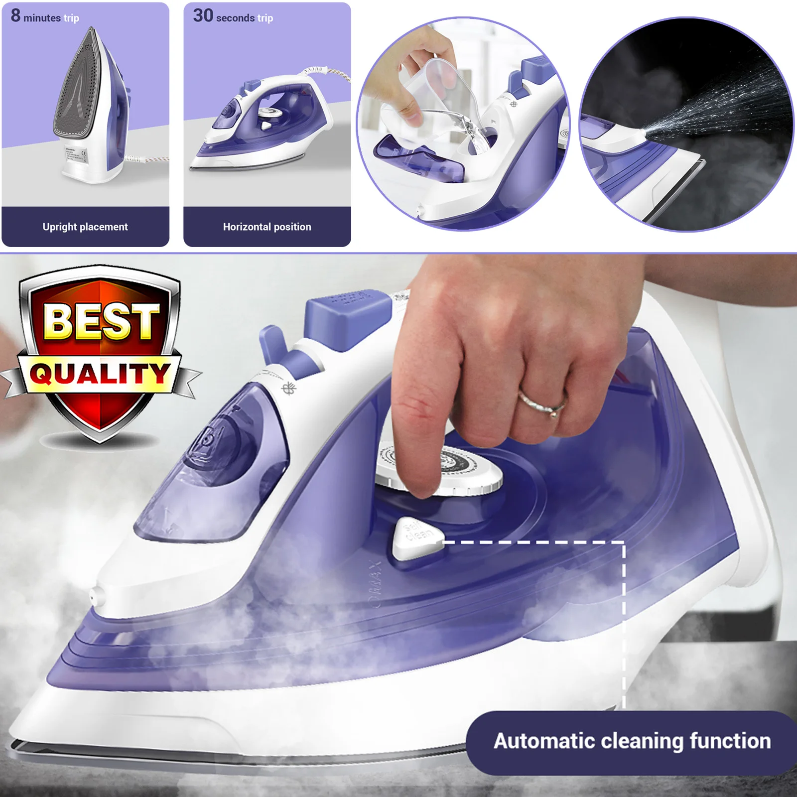 Home Electric Iron Portable Steam Iron, Non-Stick Stainless Soleplate ...