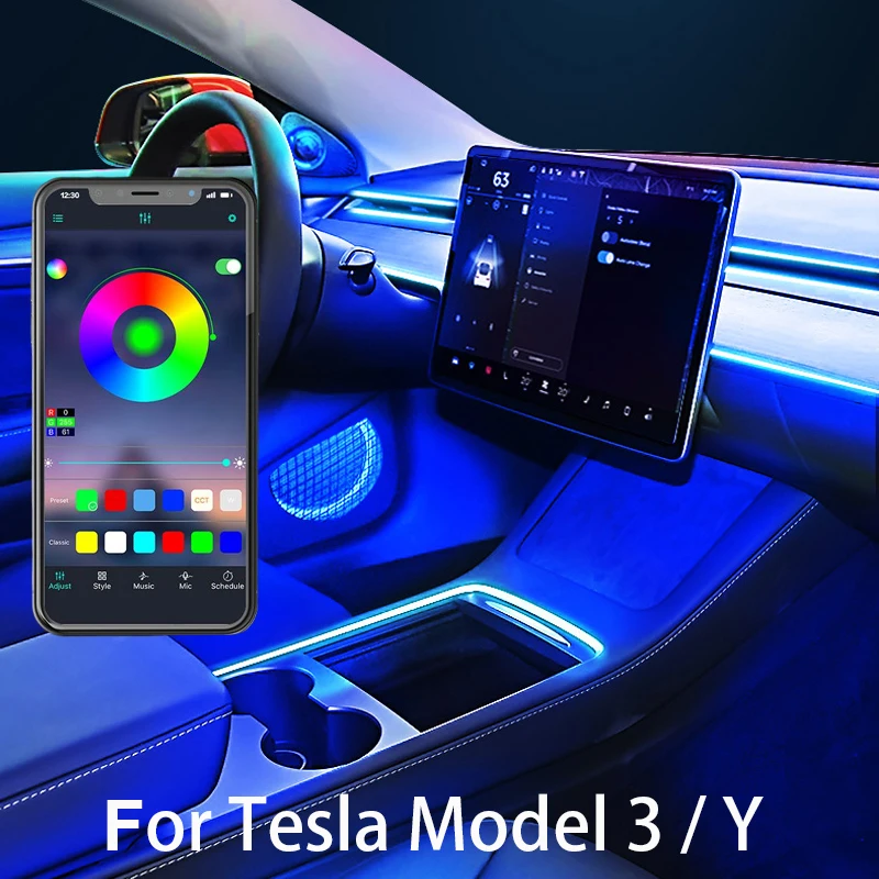 Car Center Console Painel LED Strip, luz ambiente para Tesla modelo 3 ...