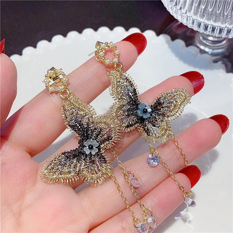Brincos-longos-de-cristal-borboleta-para-mulheres-pingente-estilo-borla ...