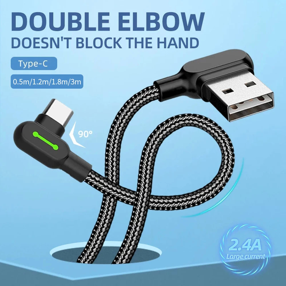 Double-Elbow-Type-C-Cable-for-Mobile-Game-2-4A-Nylon-90-Degree-Fast ...