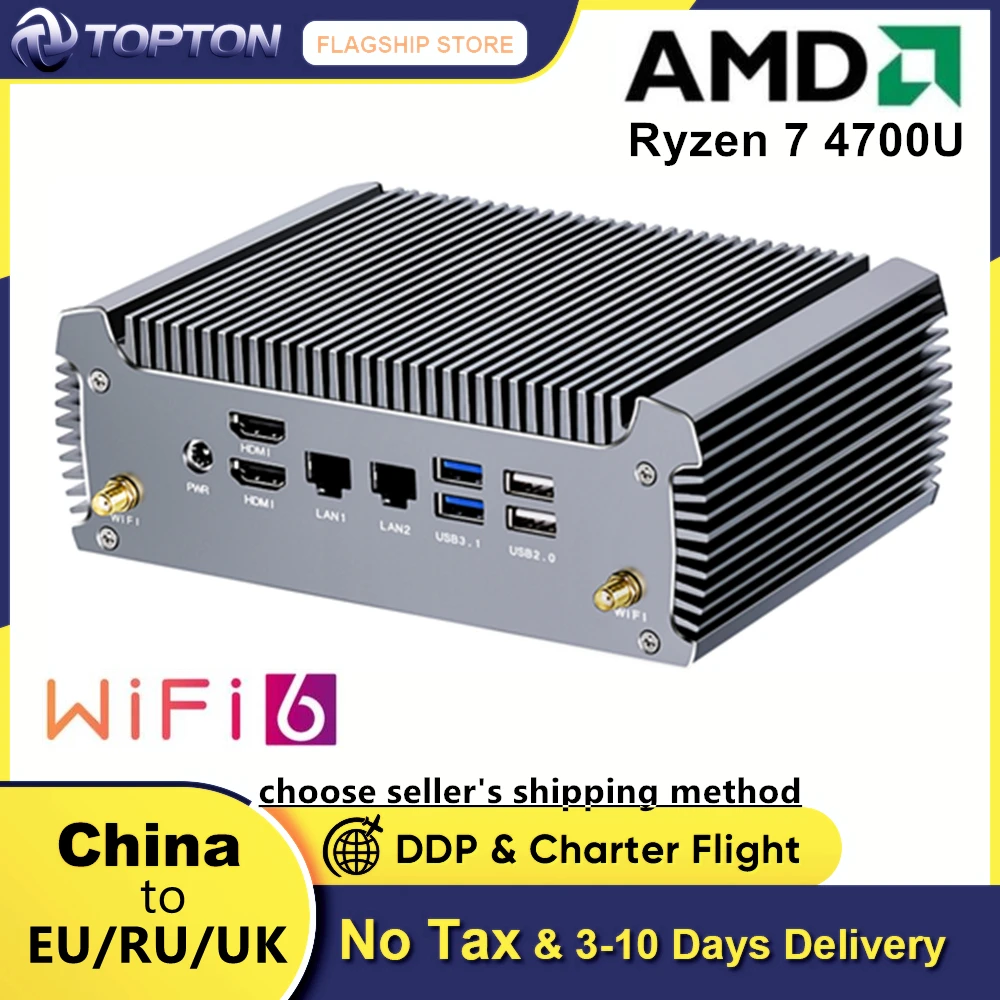 Topton Fanless Amd Mini Pc Ryzen 7 4700u 4500u Barebone Desktop ...