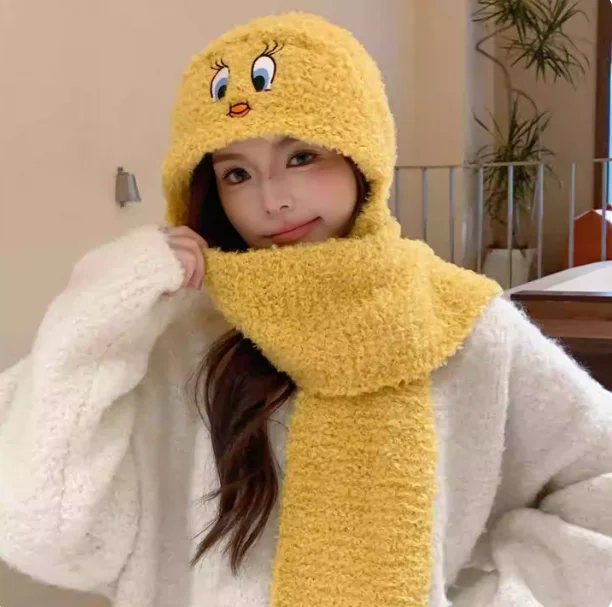 Cute Plush Yellow Duck Hat for Women, Autumn and Winter Warm Woolen Hat ...