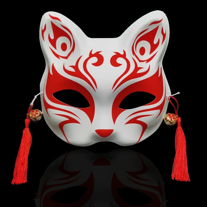 Masquerade Japanese Mask Half Face Hand-painted Cat The Nine-tailed Fox ...