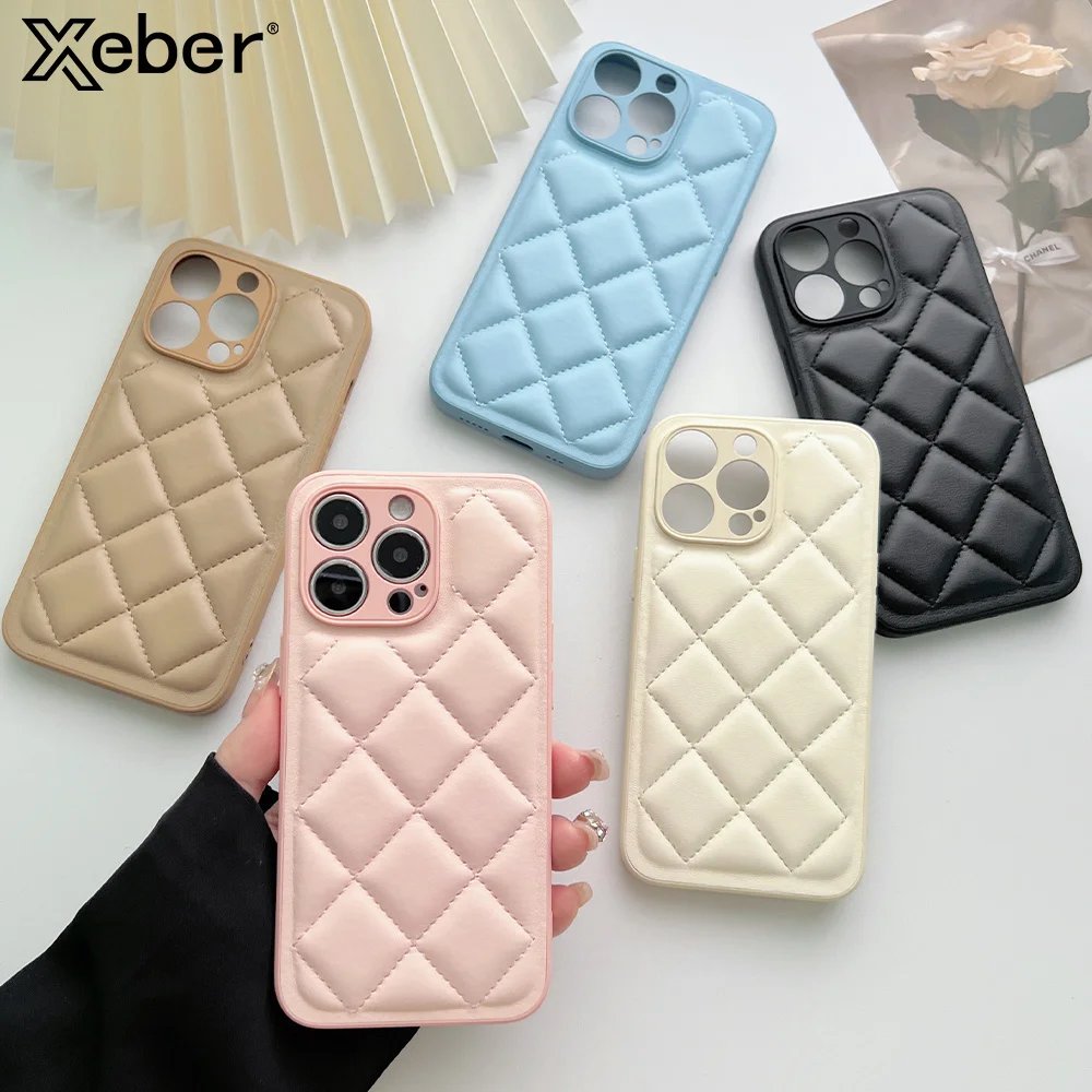 Luxury-Rhombus-Grid-Leather-Matte-Phone-Case-For-iPhone-15-14-13-12-11 ...